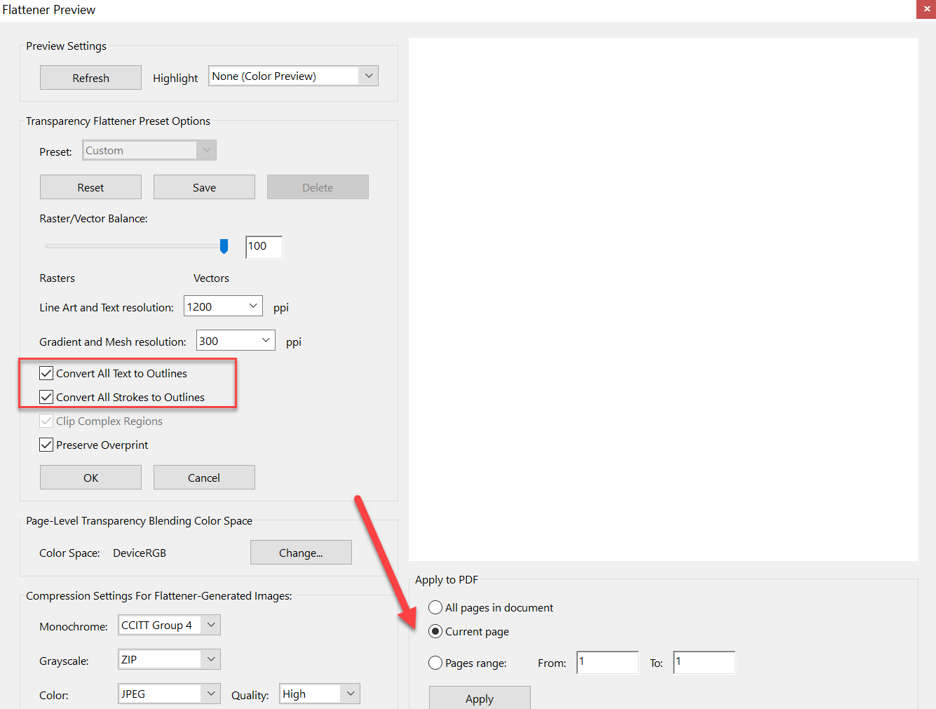 How to convert PDF text to outlines