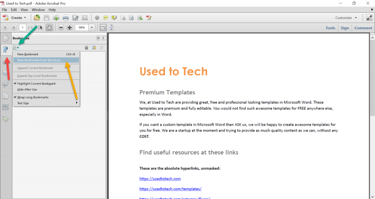 How to create bookmarks in PDF