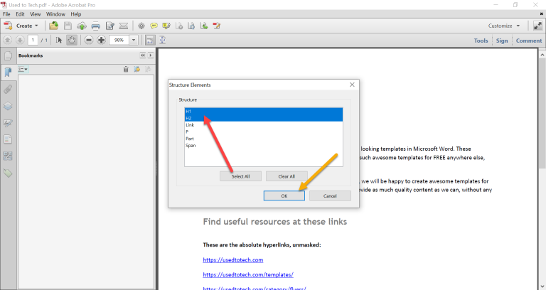 How to create bookmarks in PDF