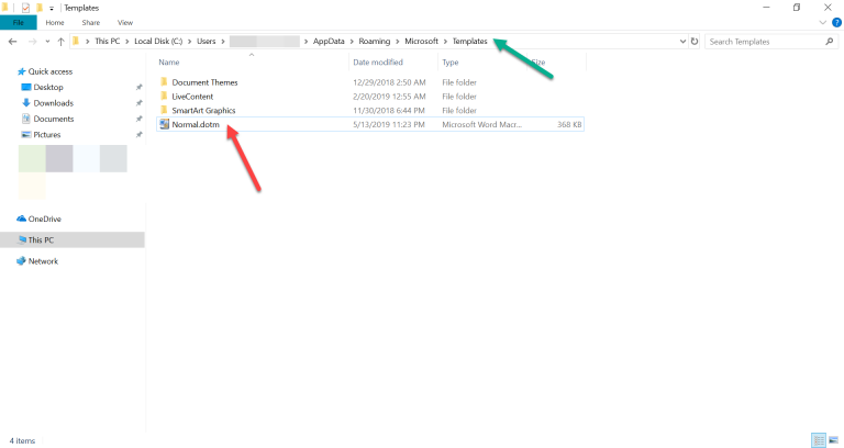 How to modify the global template in Microsoft Word 2019