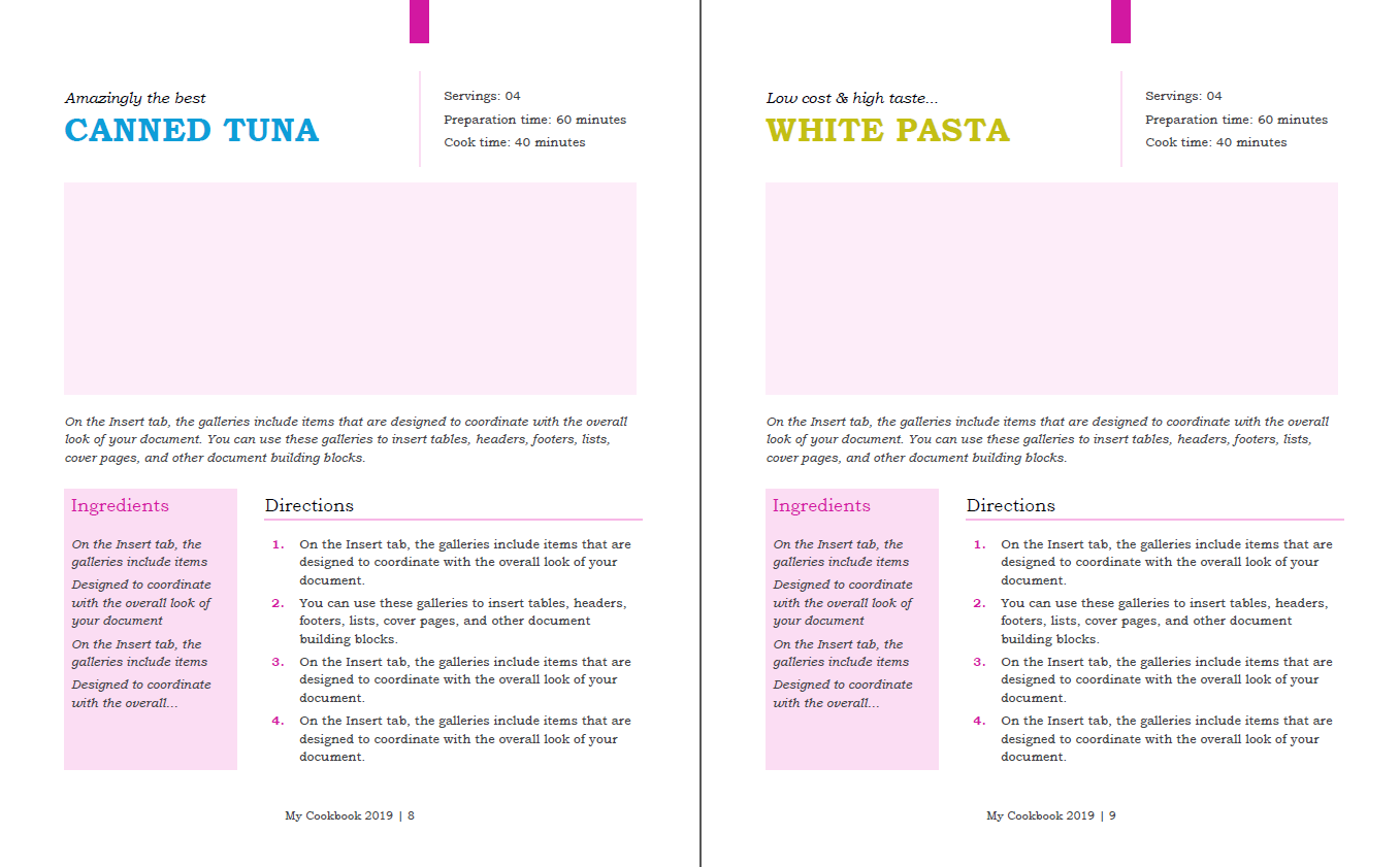 Beautiful cookbook design template in Word