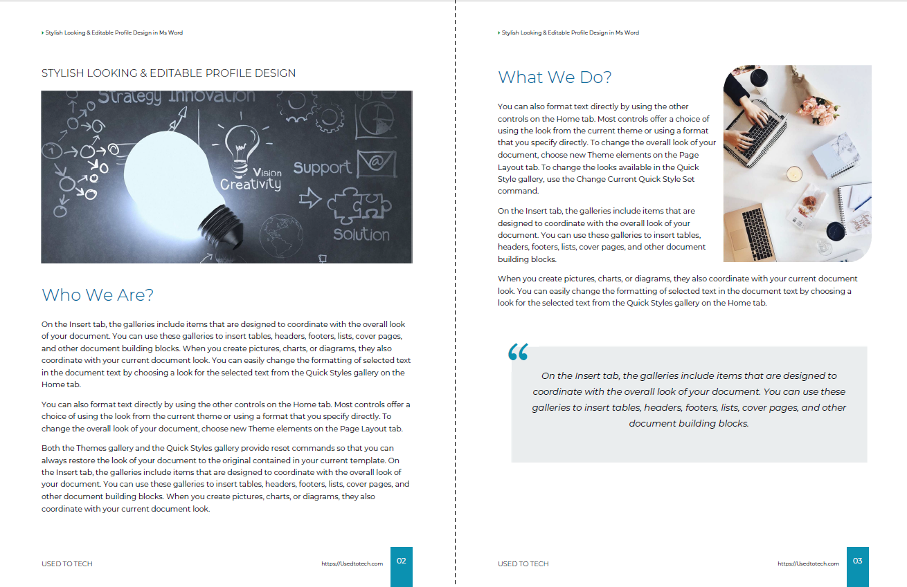 Stylish company profile design in Microsoft Word