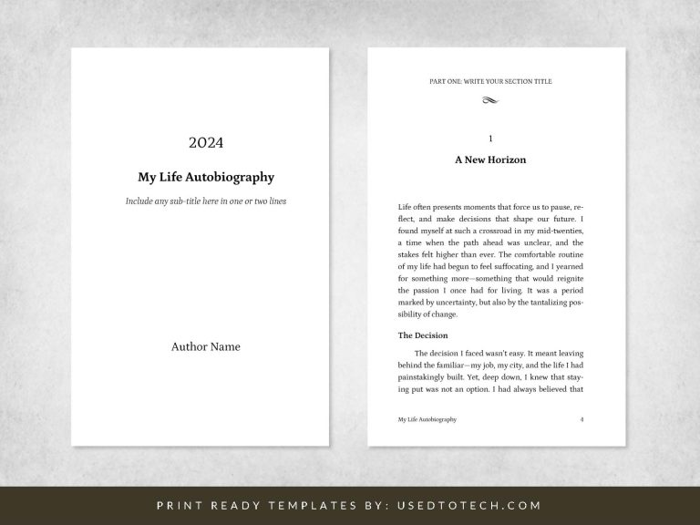 Professional autobiography template in Word